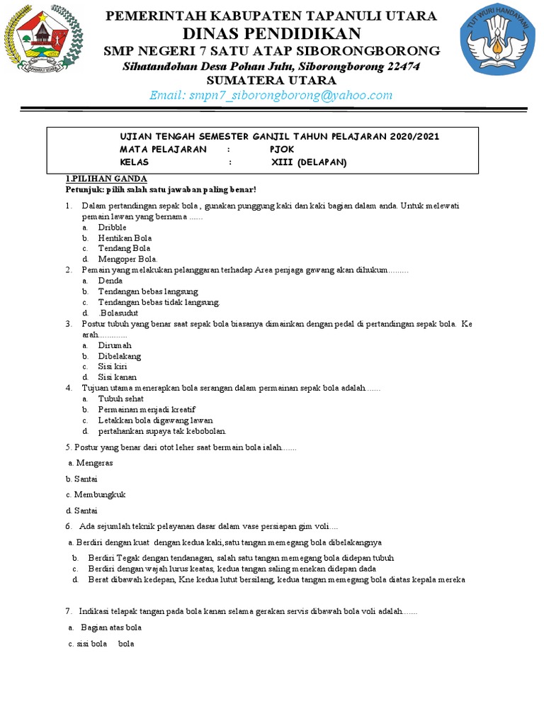 Soal PTS Ganjil Pjok KLS Viii | PDF