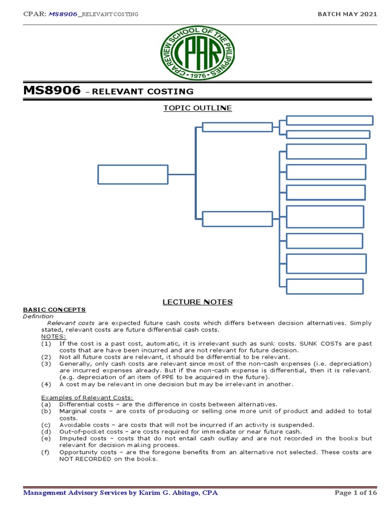 MS8906 - Relevant Costing | PDF | Cost | Management Accounting