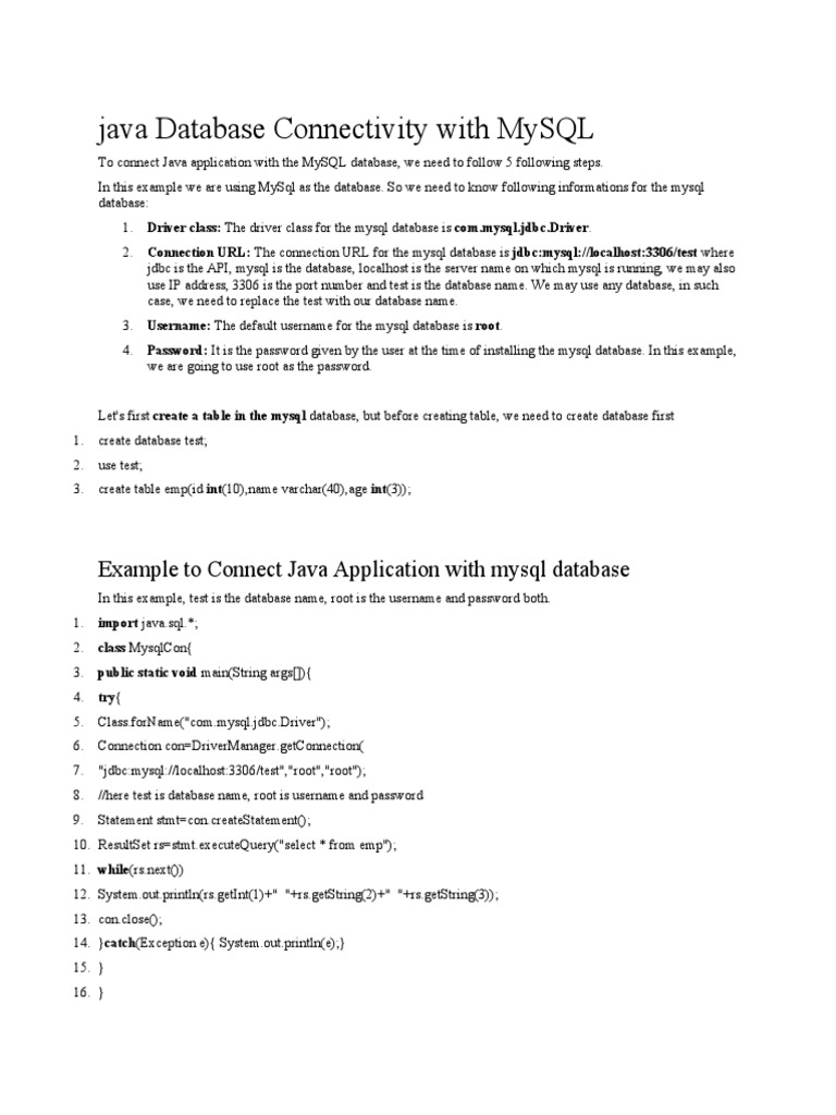 Example To Connect Java Application With Mysql Database Pdf My Sql