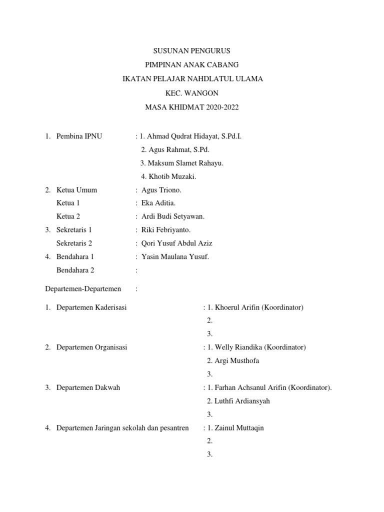 Susunan Pengurus Ipnu 1 | PDF
