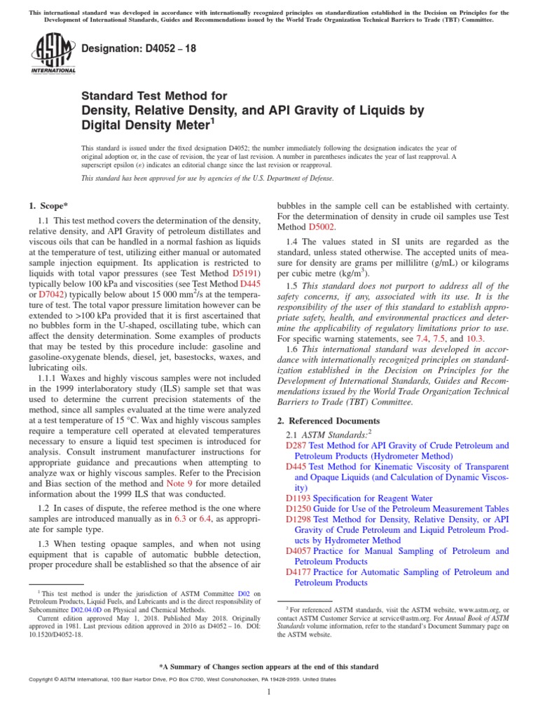 Astm D4052-18 | PDF | Density | Calibration