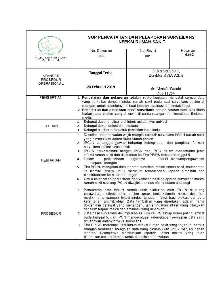 Spo Pencatatan Dan Pelaporan Surveilans Infeksi RS | PDF