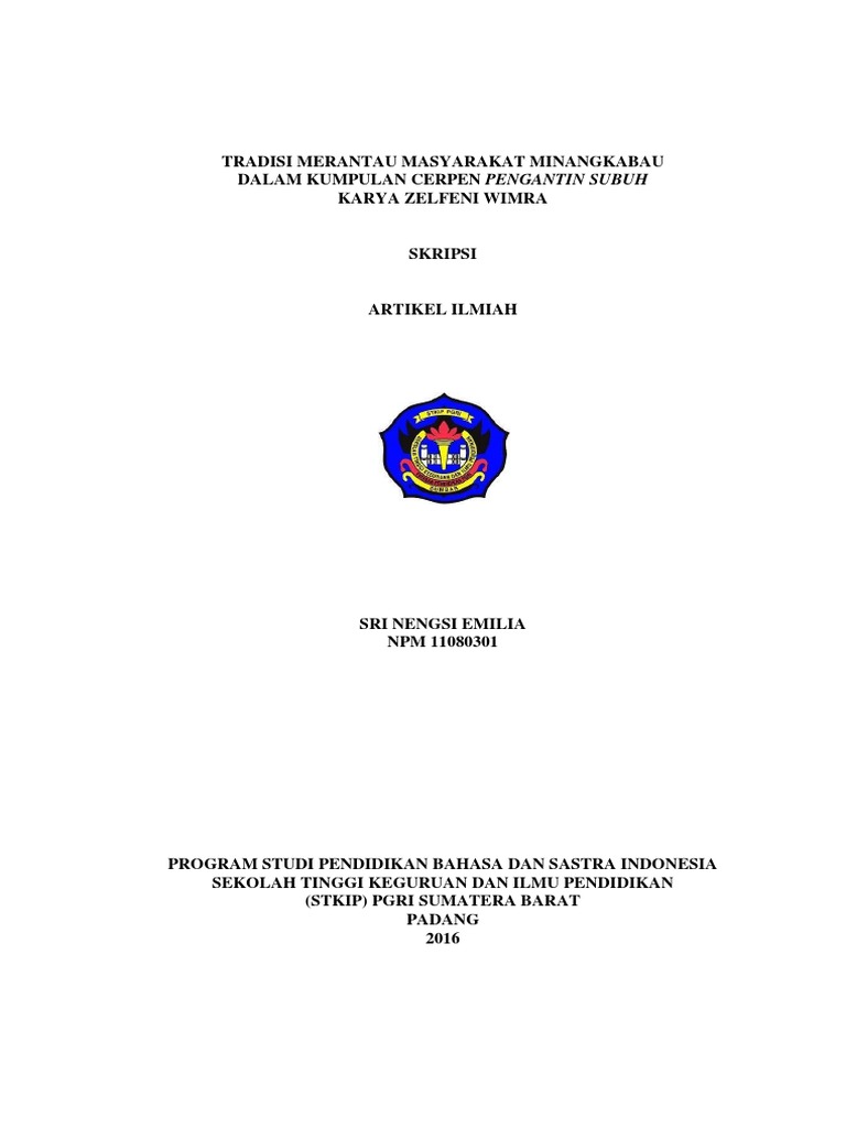 Tradisi Merantau Masyarakat Minangkabau Dalam Kumpulan Cerpen Pengantin ...