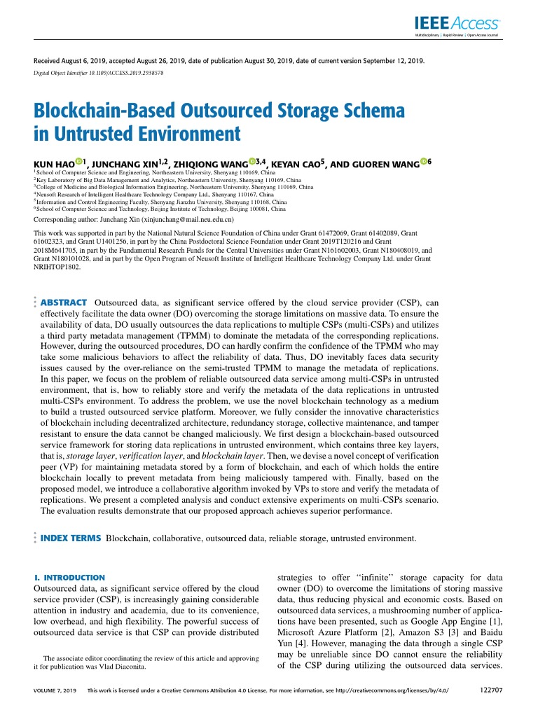 Blockchain-Based Outsourced Storage Schema in Untrusted Environment | PDF | Replication ...