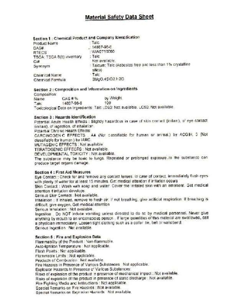 MSDS Talc Haichen | PDF