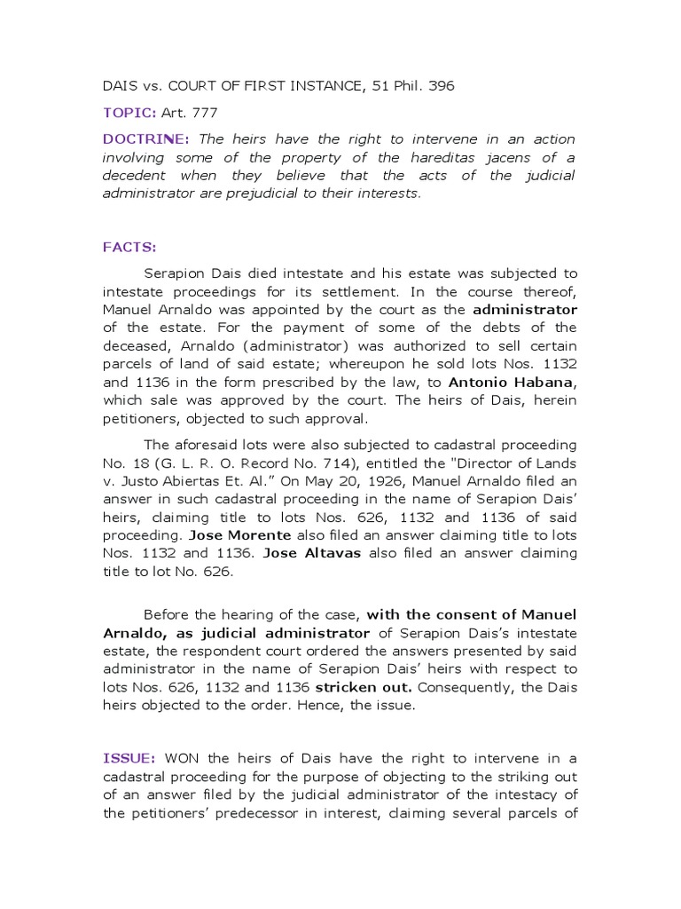 DAIS vs. COURT OF FIRST INSTANCE | PDF | Intestacy | Inheritance