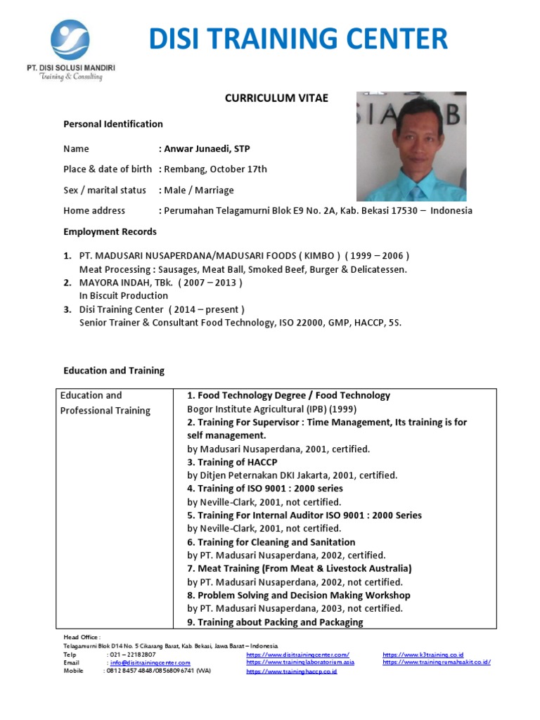 CV Anwar-Dtc | PDF | Industries | Foods