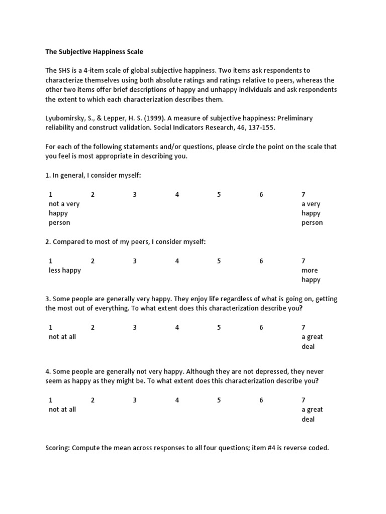 The Subjective Happiness Scale | PDF