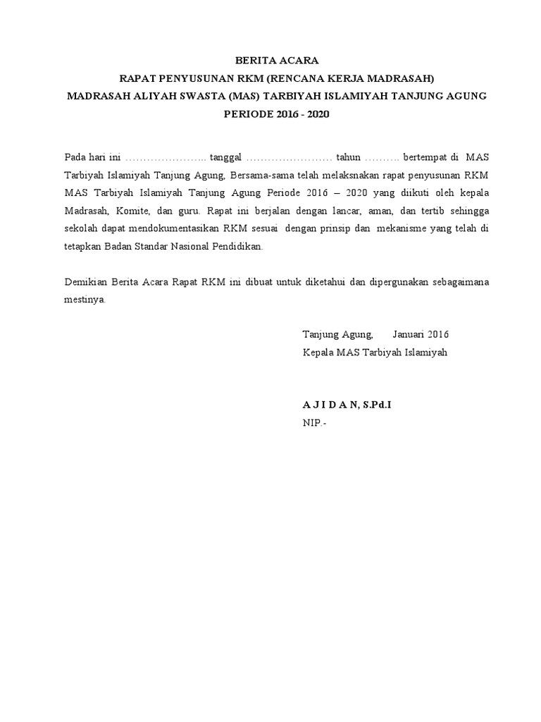 BERITA ACARA Penyusunan RKM | PDF