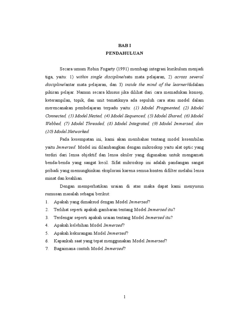 Model Immersed dalam Pembelajaran Terpadu | PDF | Karier & Perkembangan