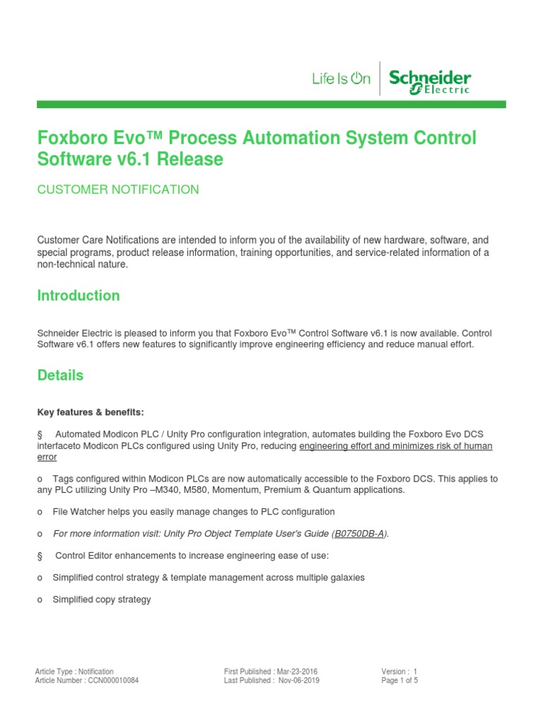 Foxboro Evo™ Process Automation System Control Software v6.1 Release ...
