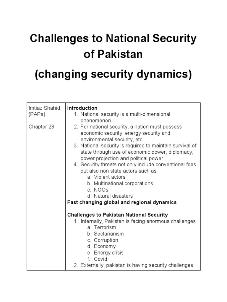 Challenges To National Security of Pakistan | PDF | Pakistan | National ...