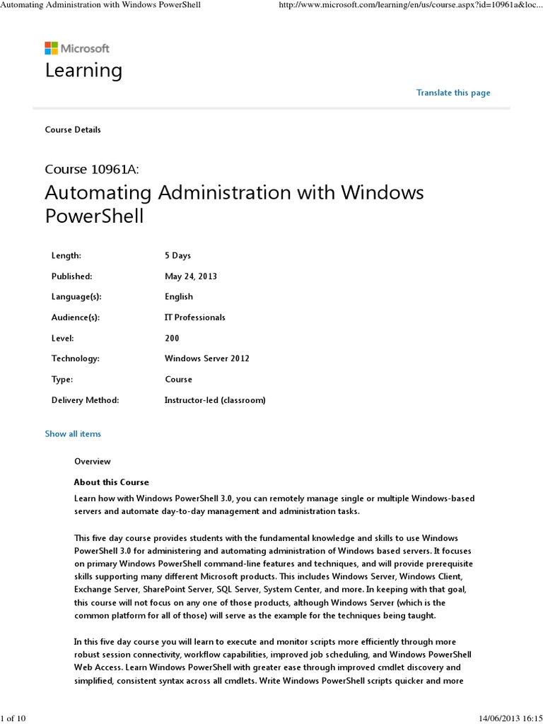 Automating Administration With Windows PowerShell | PDF | Scripting Language | Microsoft Windows