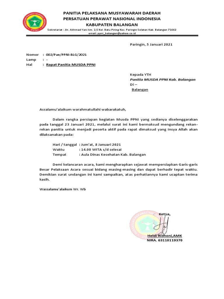 Undangan Rapat Panitia Musda | PDF