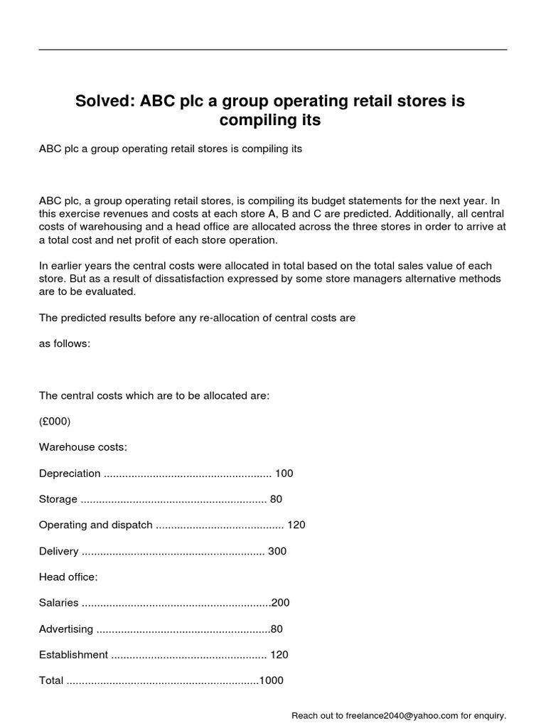 ABC plc Budgeting and Cost Allocation Analysis | PDF