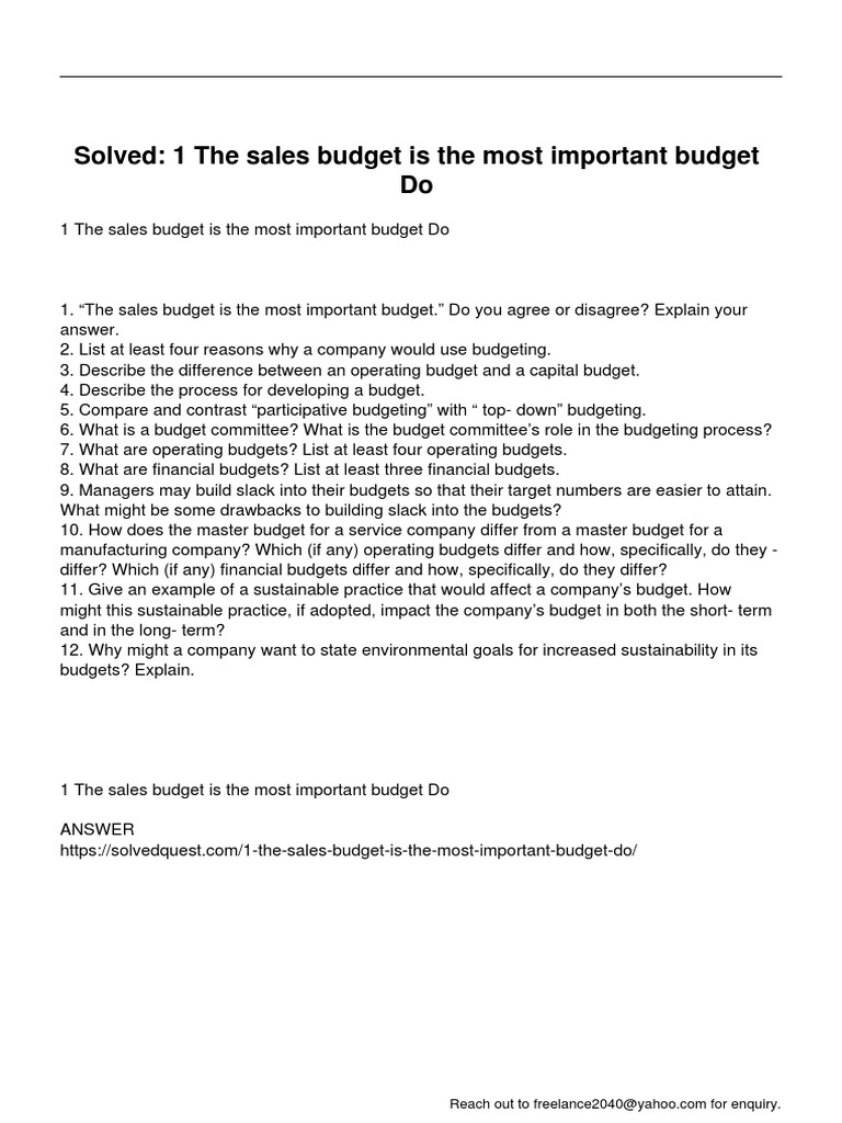 1 The Sales Budget Is The Most Important Budget Do | PDF | Economy And ... 1 The Sales Budget Is The Most Important Budget Do | PDF | Economy And ...