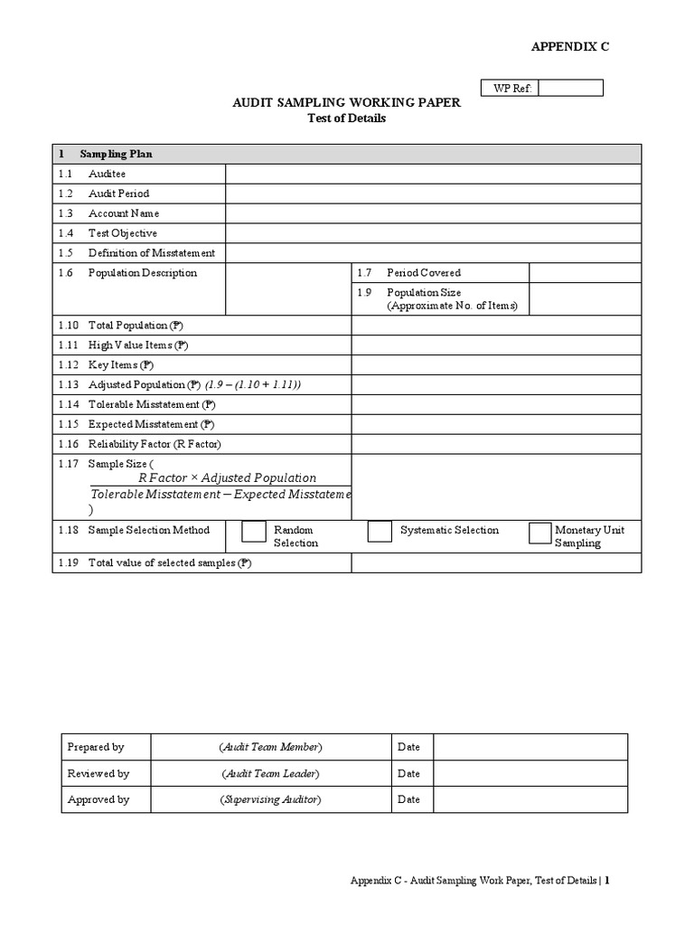 03 - WORKING PAPER 1 - Audit Sampling For Test of Details | PDF | Audit ...