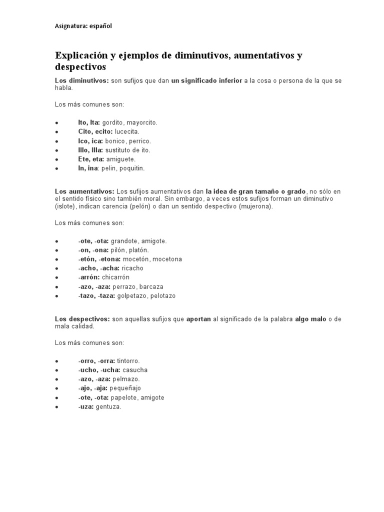 Explicación de Los Sufijos - Despectivo | PDF