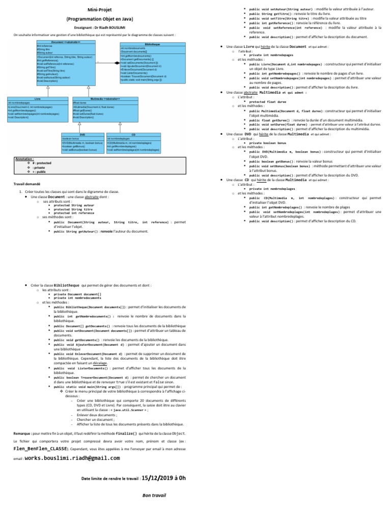 Mini-Projet Java | PDF | Classe (informatique) | Constructeur (programmation)