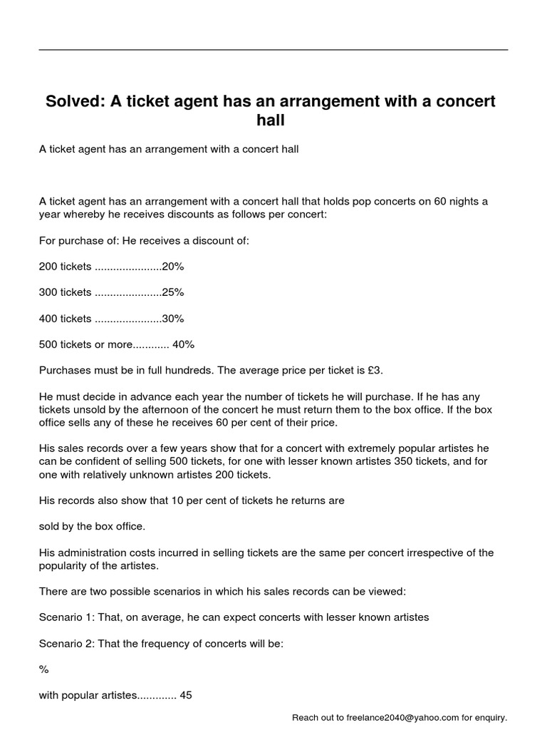 A Ticket Agent Has An Arrangement With A Concert Hall | PDF | Market ...