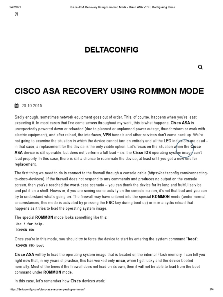 Cisco ASA Recovery Using Rommon Mode | PDF | Booting | Internet Protocols Cisco ASA Recovery Using Rommon Mode | PDF | Booting | Internet Protocols