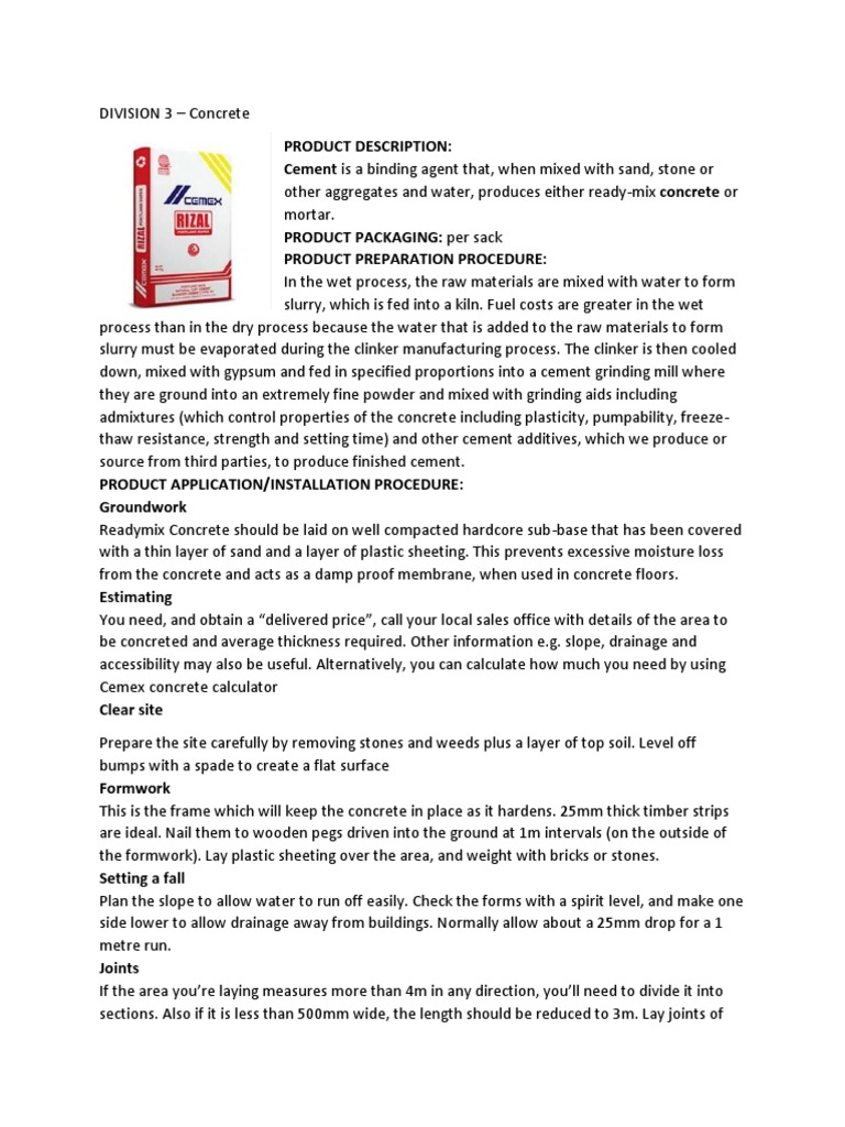 DIVISION 3 - Assignment Technical Specifications | PDF | Concrete | Cement