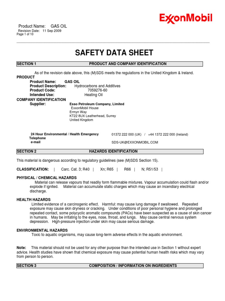 Safety Data Sheet: Product Name: GAS OIL | PDF | Firefighting | Toxicity