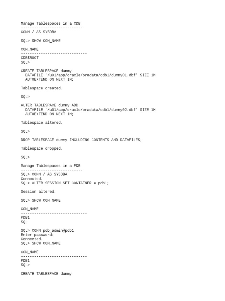 Manage Tablespaces in A Container Database (CDB) and Pluggable Database ...