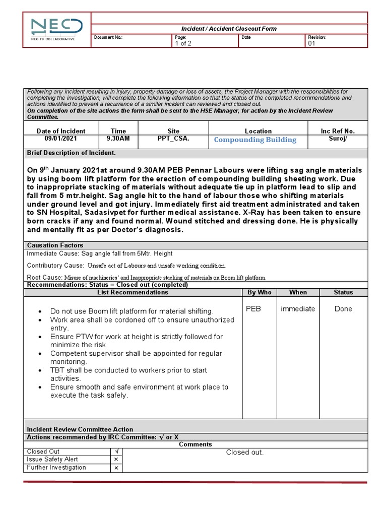 Accident Closeout Form | PDF | Occupational Safety And Health ...