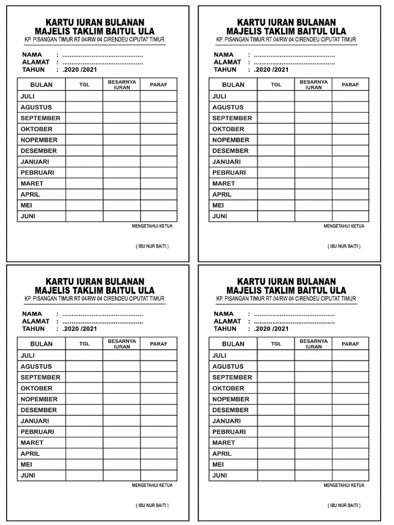 Kartu Iuran | PDF