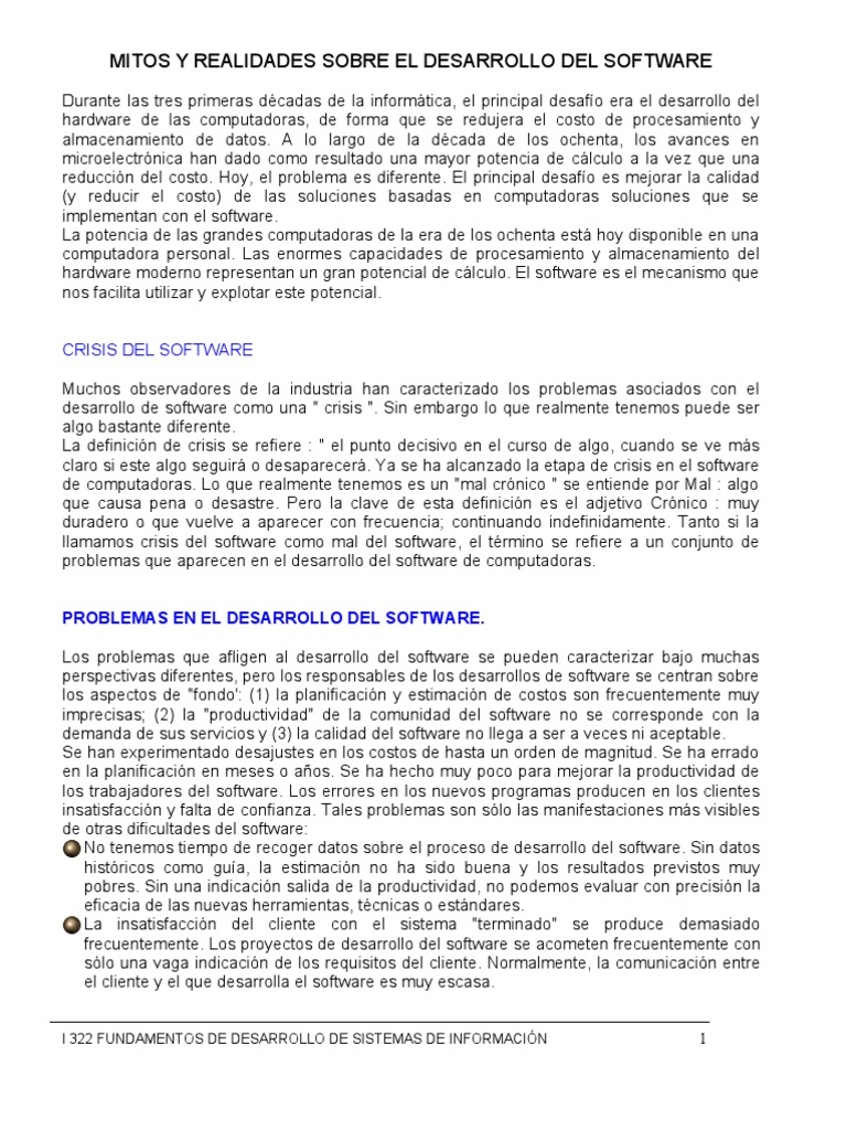 Mitos y Realidades del Software | PDF | Ingeniería de software | Software