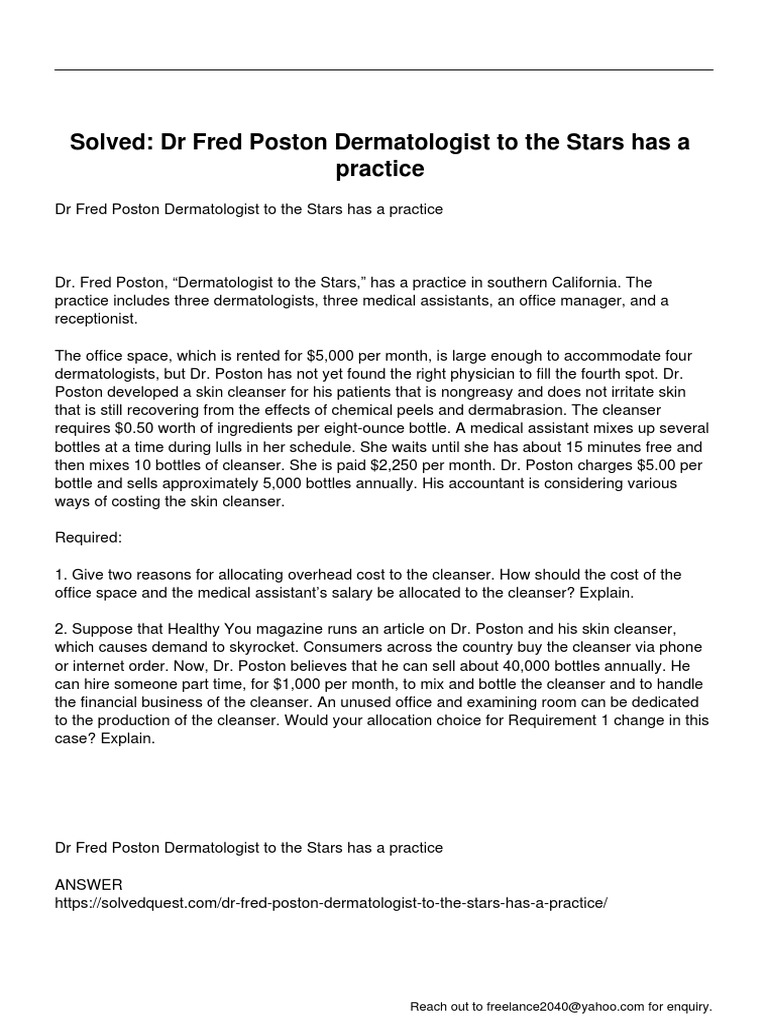 DR Fred Poston Dermatologist To The Stars Has A Practice | PDF ...
