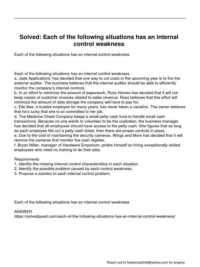 Internal Control Weakness Guide | PDF | Economies | Computing