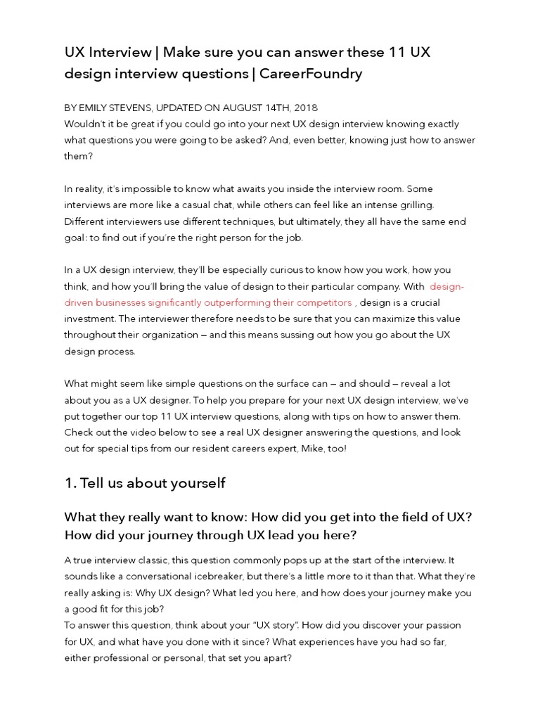 Key UX Interview Questions Explained | PDF | User Experience | Usability