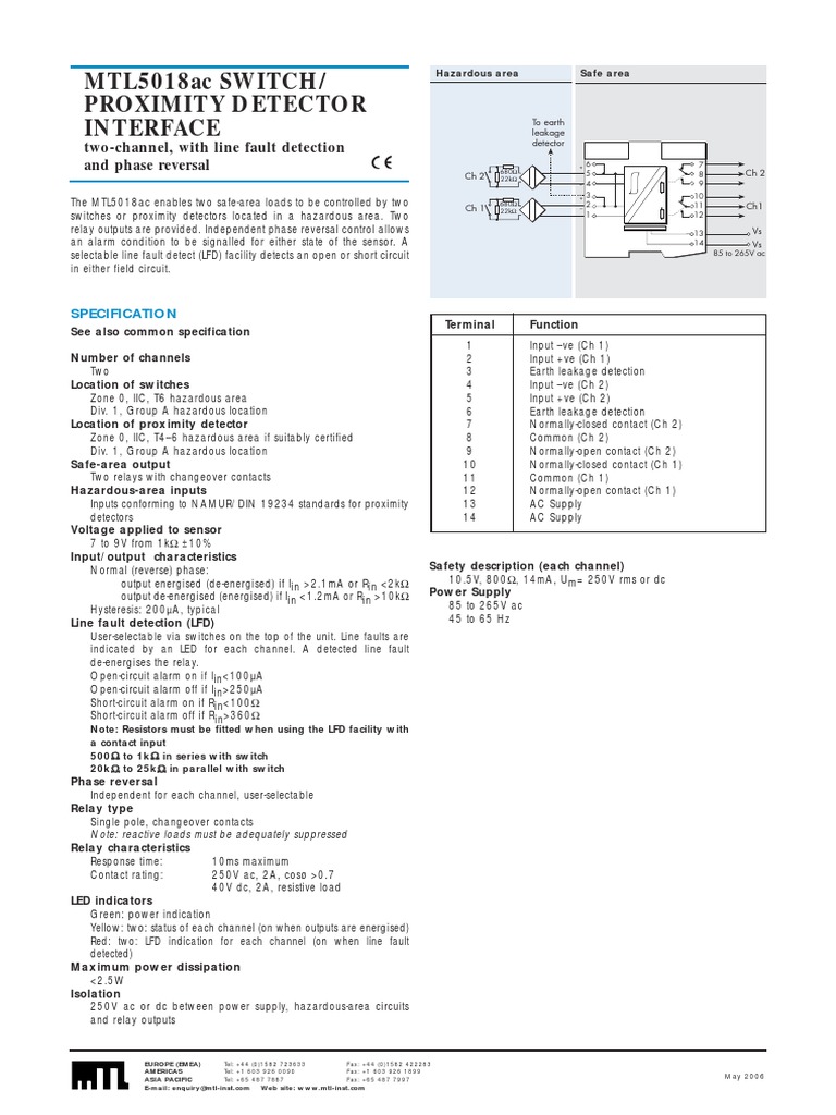 MTL5018ac SWITCH/ Proximity Detector Interface: Two-Channel, With Line ...