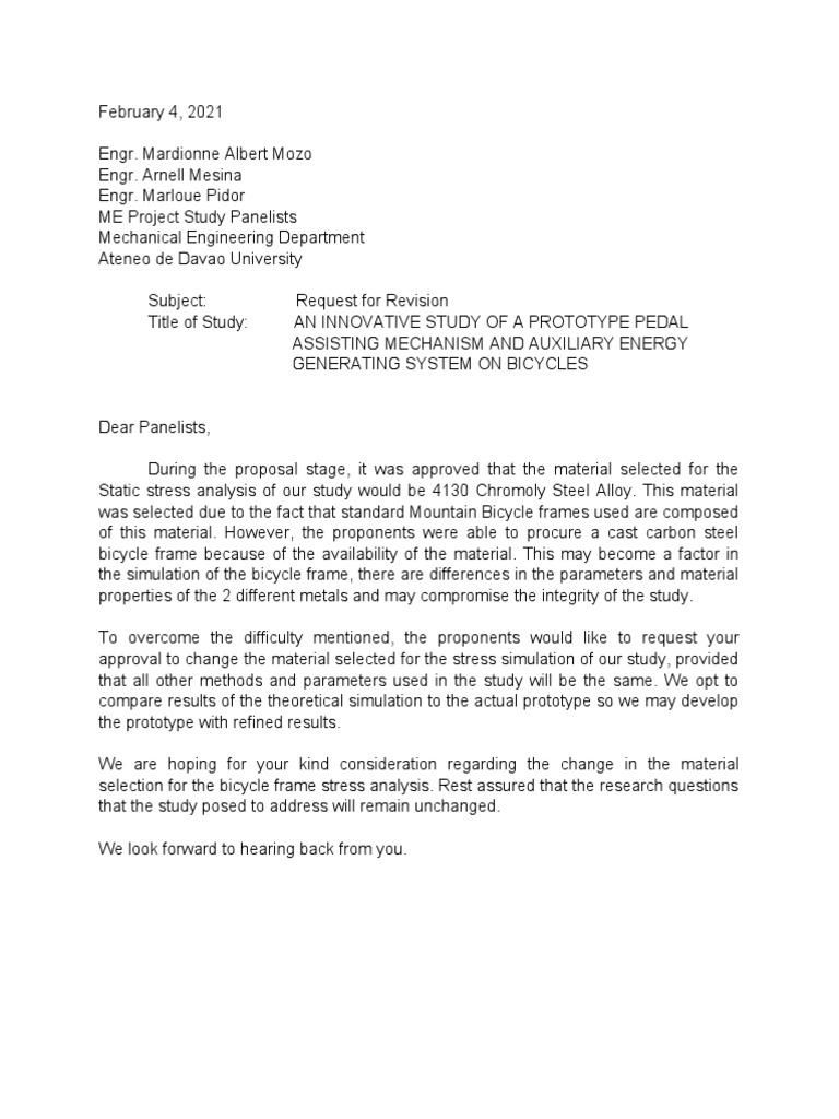 Letter of Request For Revision | PDF | Technology & Engineering