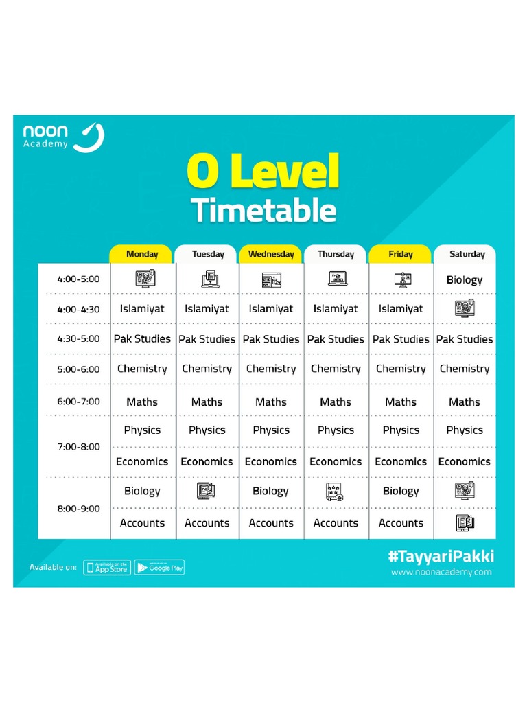 Noon Academy O Levels Timetable | PDF
