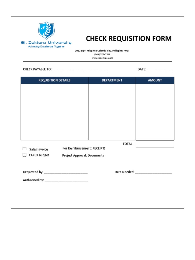 Check Requisition Form: Requisition Details Department Amount | PDF