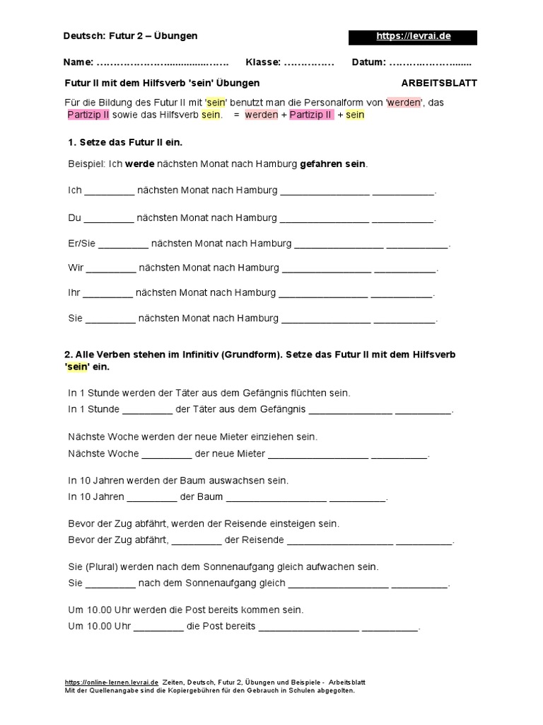 05 Futur 2 Uebungen Arbeitsblaetter | PDF