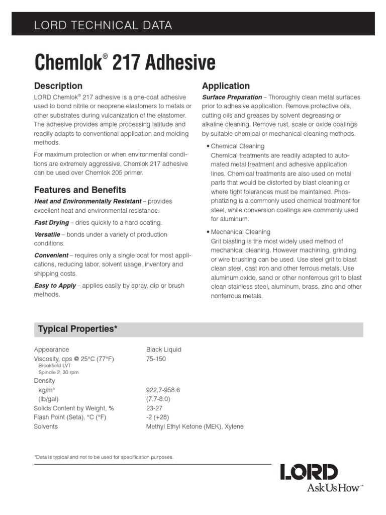 Chemlok 217 Adhesive: Lord Technical Data Lord Technical Data | PDF ...