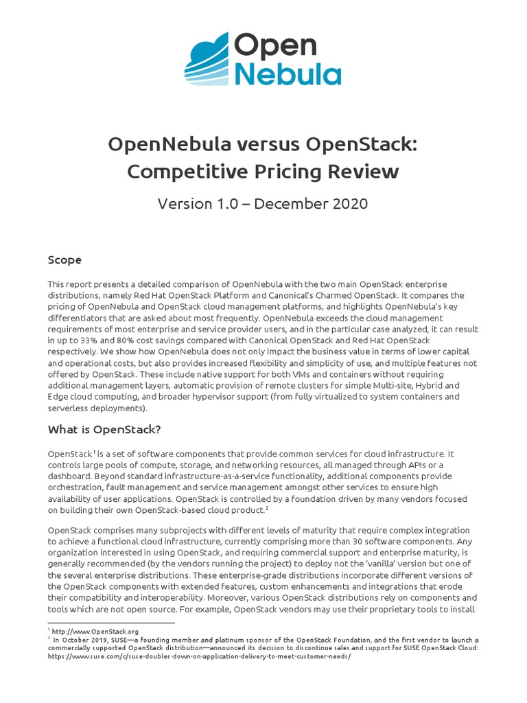 OpenNebula Versus OpenStack - Competitive Pricing Review r1.0 ...