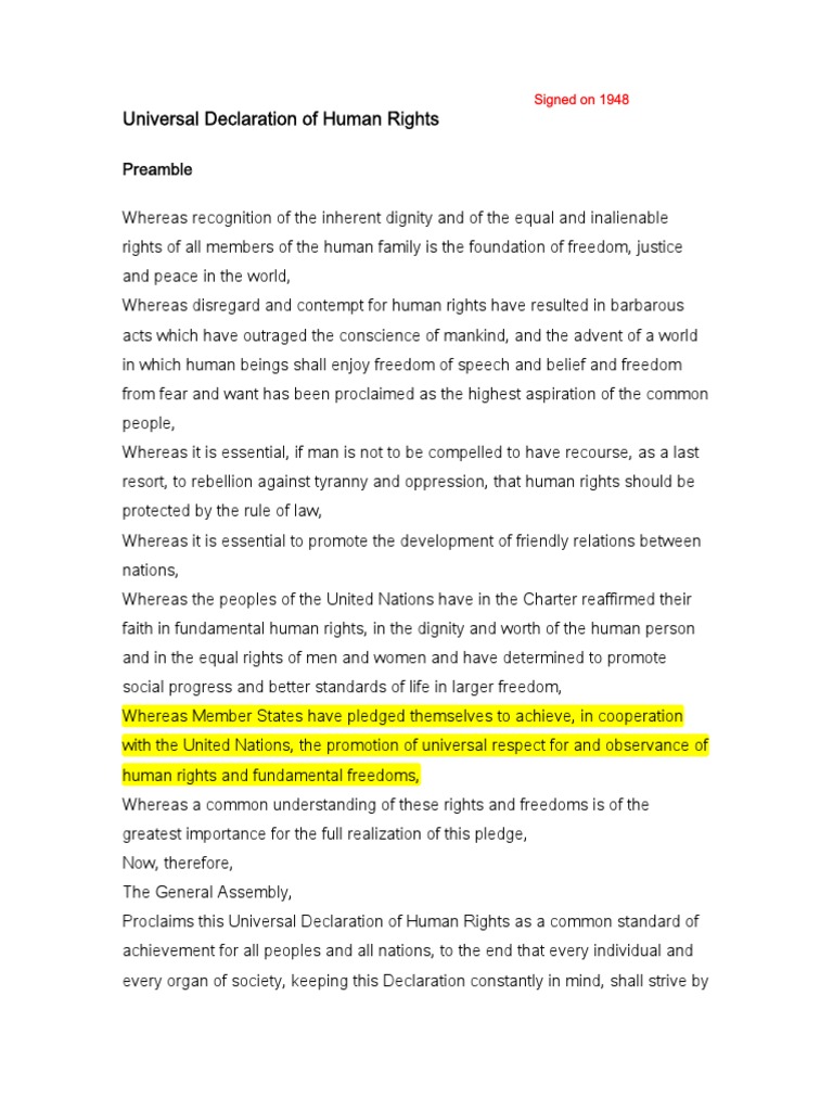 Universal Declaration of Human Rights: Signed On 1948 | PDF | European ...
