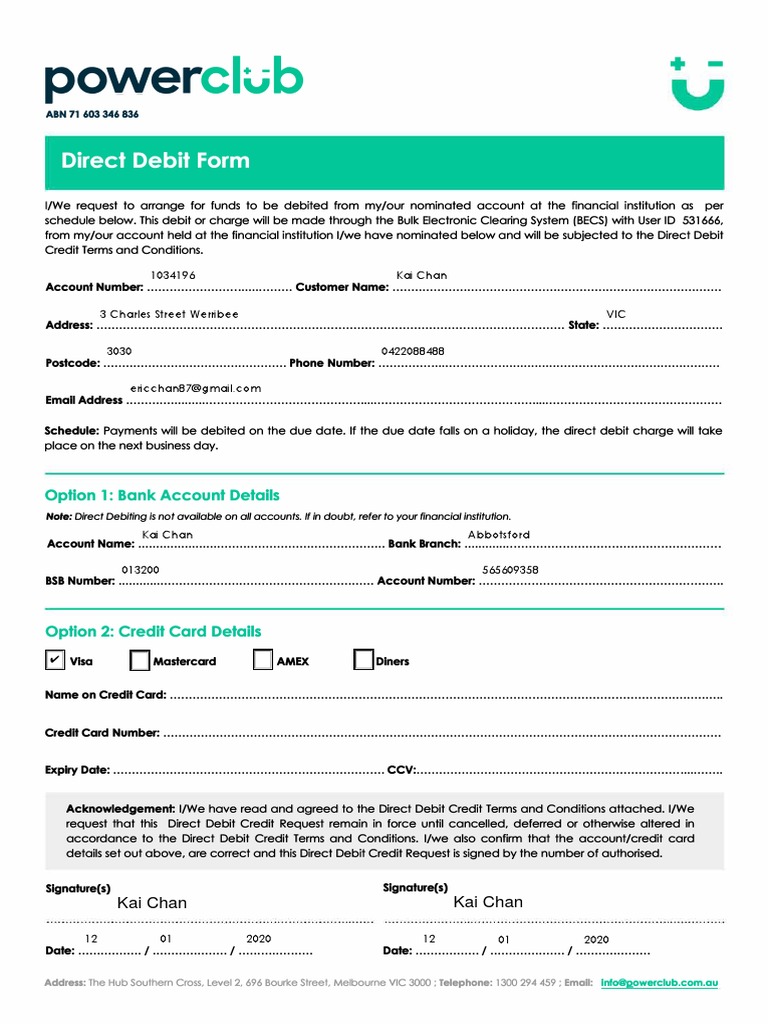 Direct Debit Form - v2.4 20201028 | PDF | Debit Card | Credit Card