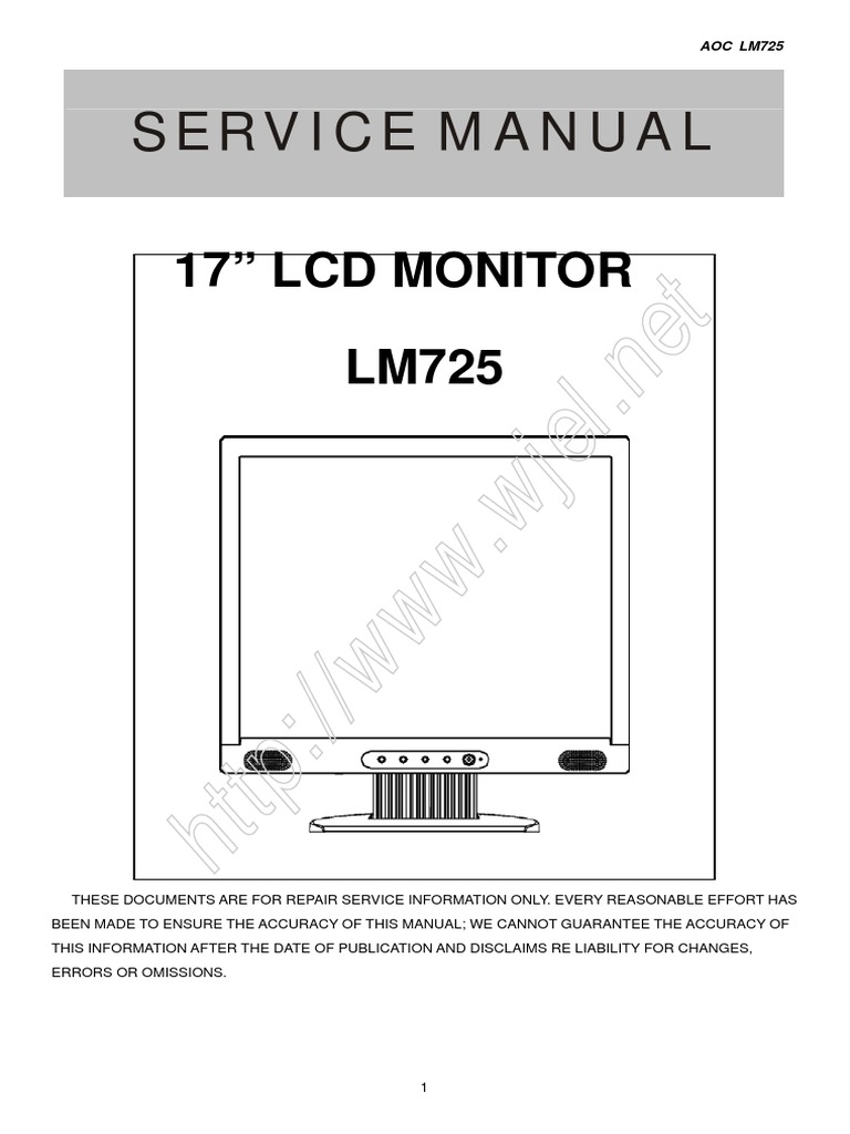 Service Manual: 17" LCD Monitor LM725 | PDF | Thin Film Transistor ...