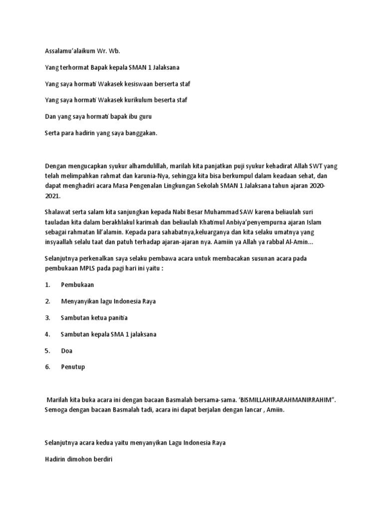 Teks MC Pembukaan MPLS | PDF