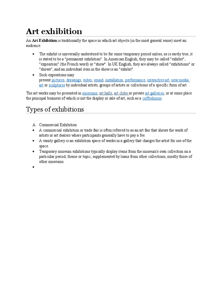 Art Exhibition: Types of Exhibitions | PDF