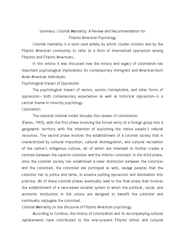 Colonial Mentality | PDF | Colonialism | Identity (Social Science)