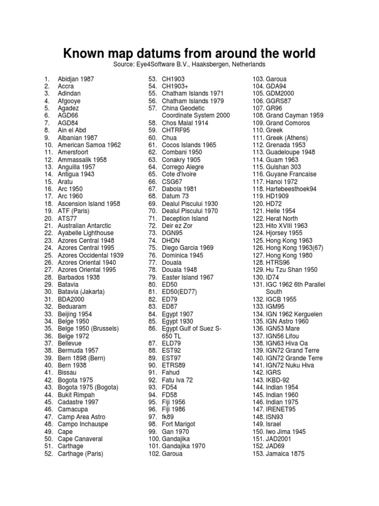 Map Datums From Around The World | PDF | Global Positioning System ...