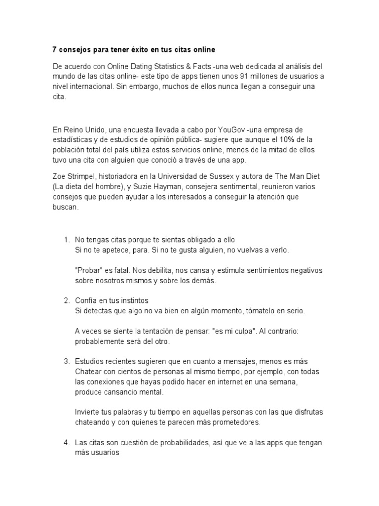 7 Consejos para Tener Éxito en Tus Citas Online | PDF | Estilo de vida