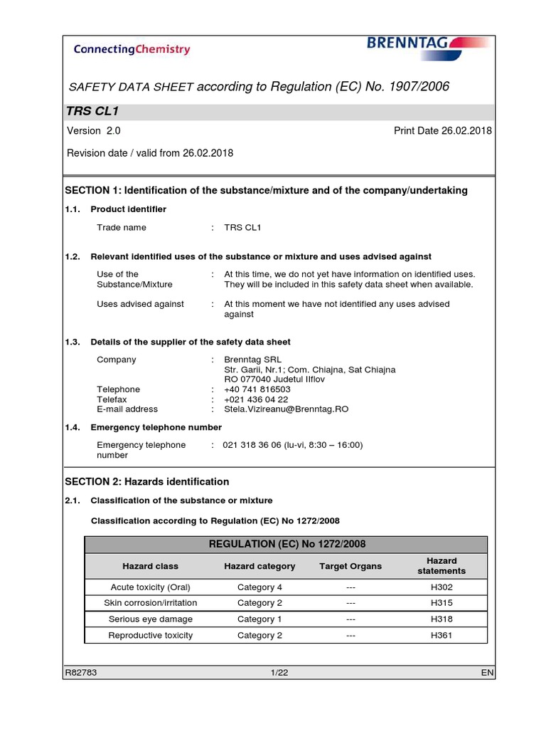 Correct - MSDS - TRS CL1 BRG CLP EN | PDF | Toxicity | Mutagen